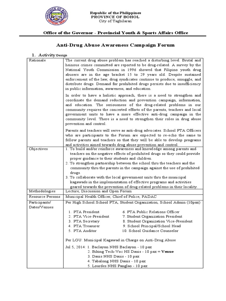 Activity Design - Anti-Drug Abuse Campaign1 | PDF | Substance Abuse ...