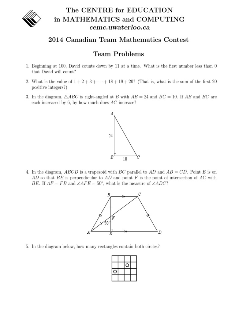 The Centre For Education in Mathematics and Computing Cemc - Uwaterloo ...
