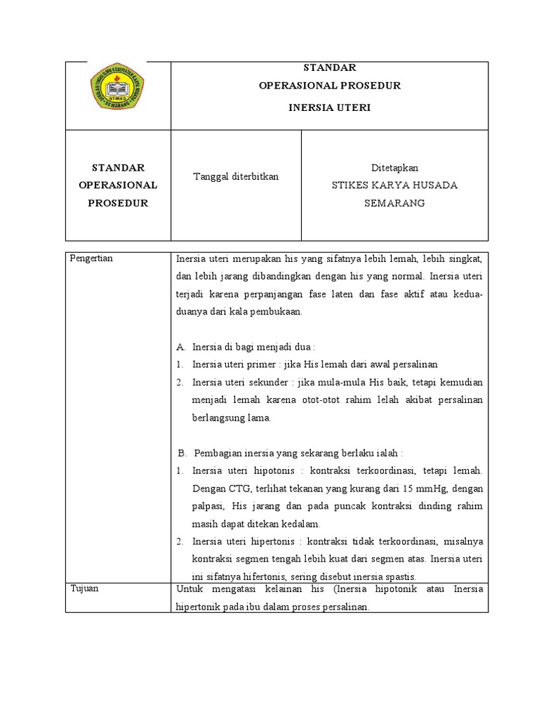 Sop Inersia Uteri | PDF | Sains & Matematika
