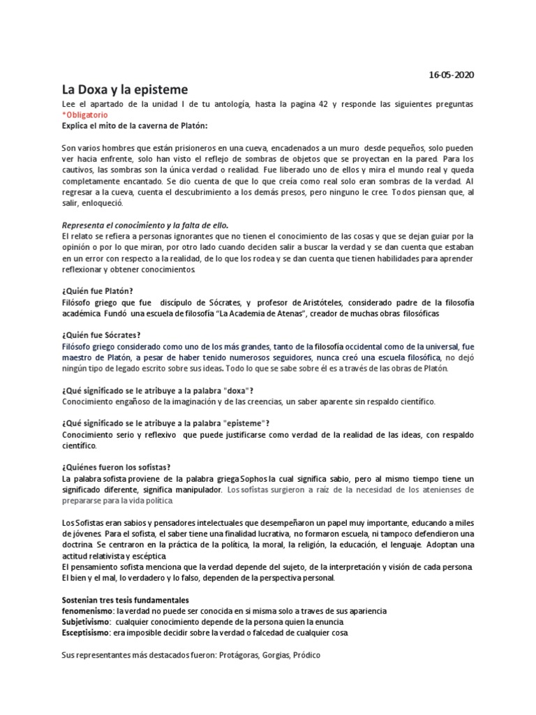 La Doxa y La Episteme | PDF | Platón | Filosofía griega antigua