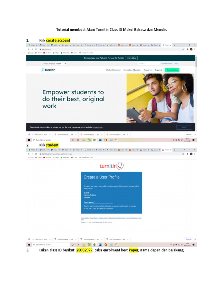Tutorial Membuat Akun Turnitin Class ID Makul Bahasa Dan Menulis | PDF