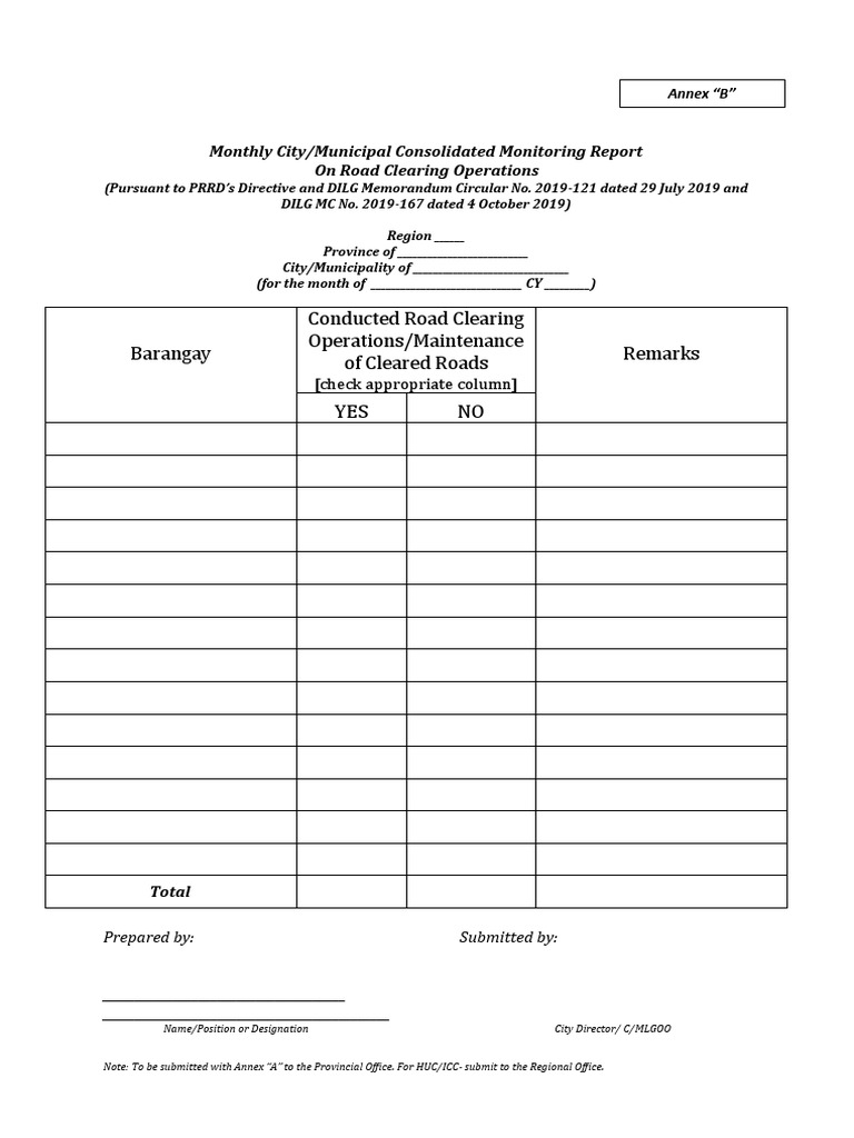Monthly city road clearing report | PDF