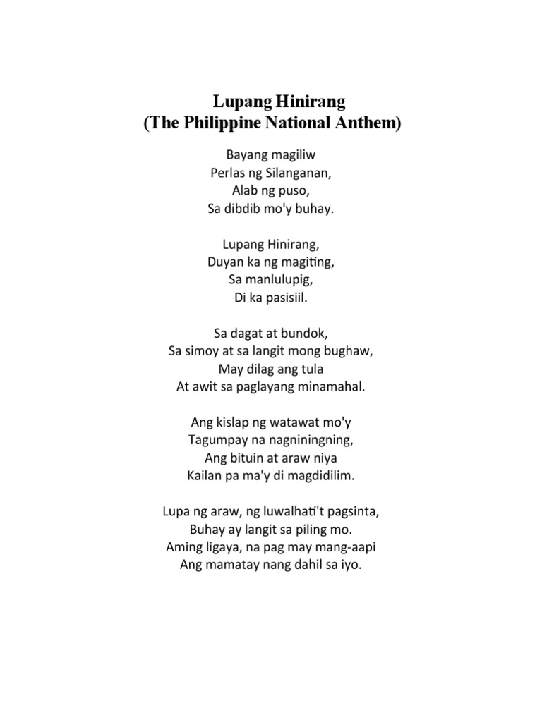 Lupang Hinirang (The Philippine National Anthem) PDF, 45% OFF