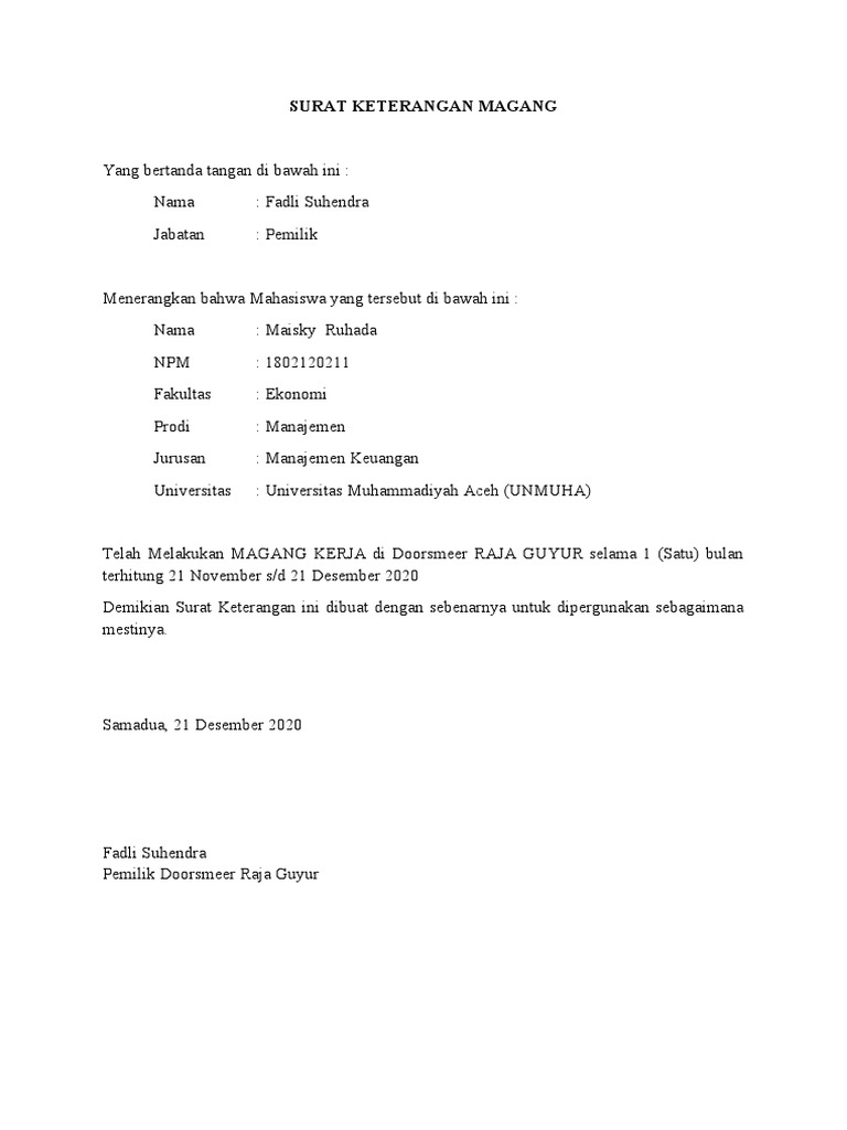 Surat Keterangan Magang | PDF