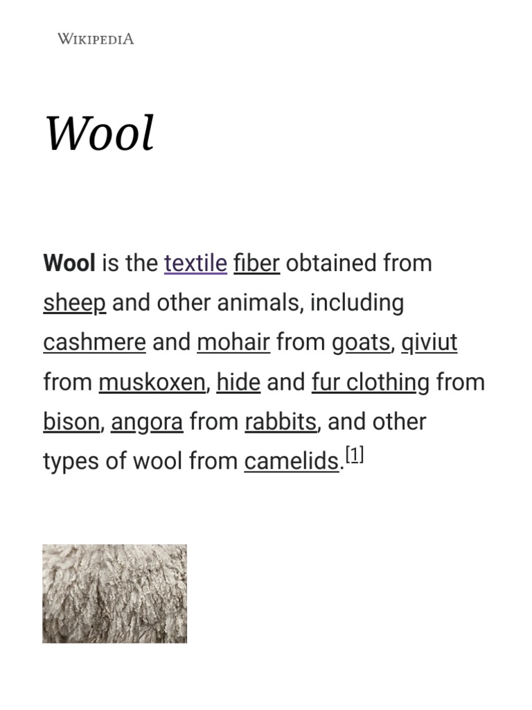 Wool - Wikipedia | PDF | Wool | Animal Hair Products