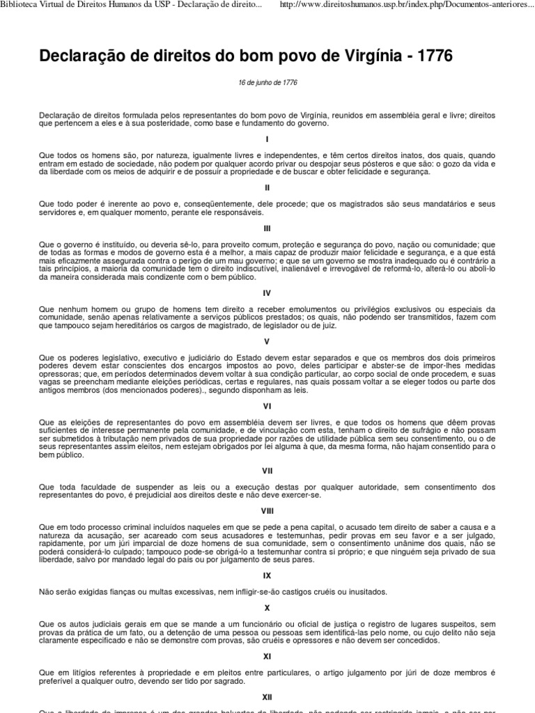Direitos do Povo da Virgínia - 1776 | PDF | Estatuto | Estado