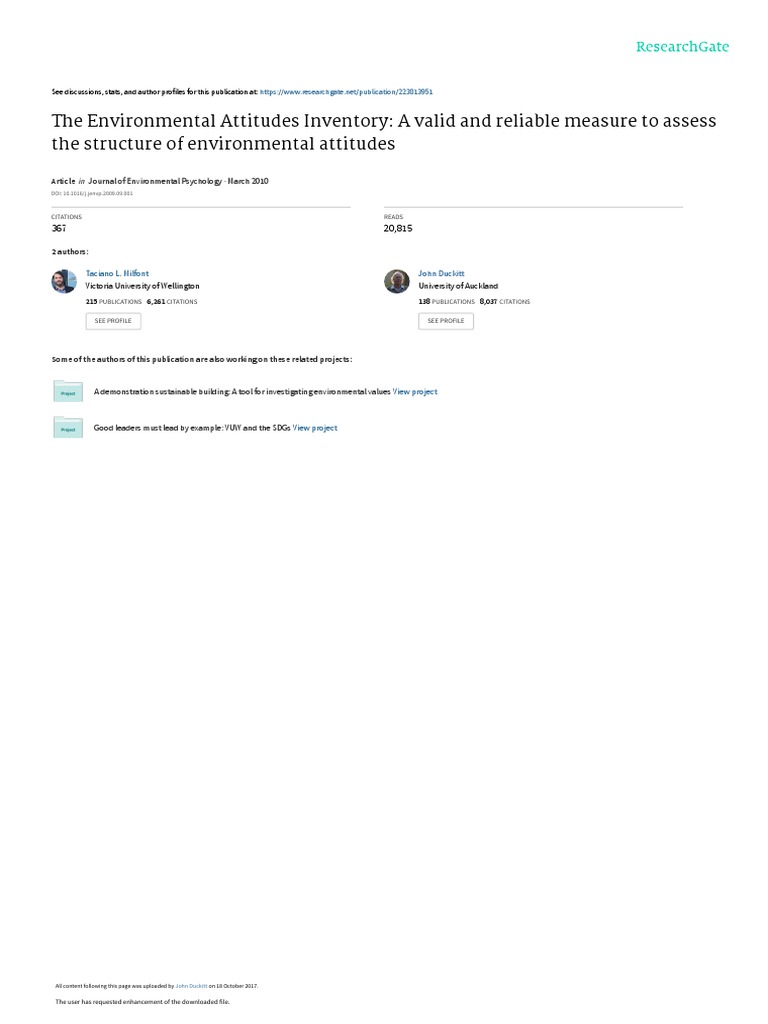 Environmental Attitudes Inventory Study | PDF | Science & Mathematics