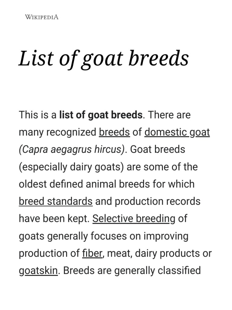 List of Goat Breeds - Wikipedia | PDF | Goat | Domesticated Animals