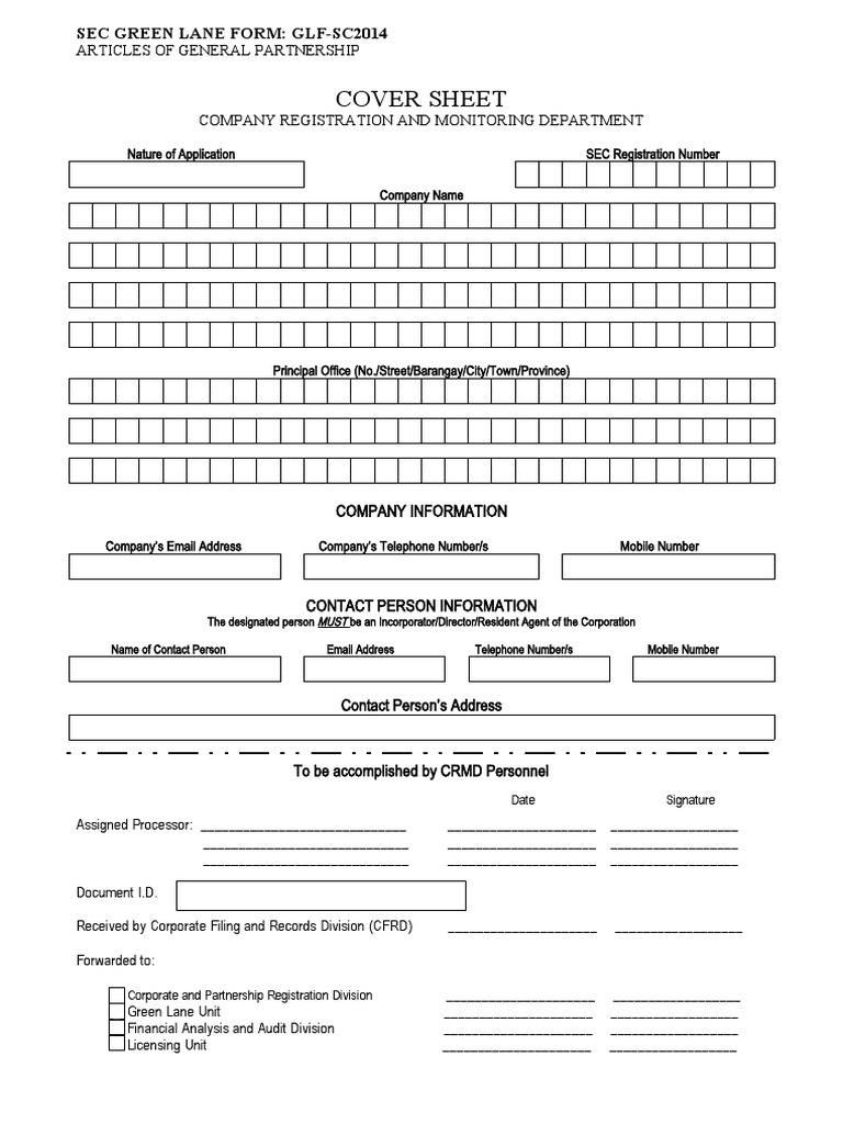 Cover Sheet: Sec Green Lane Form: Glf-Sc2014 | PDF