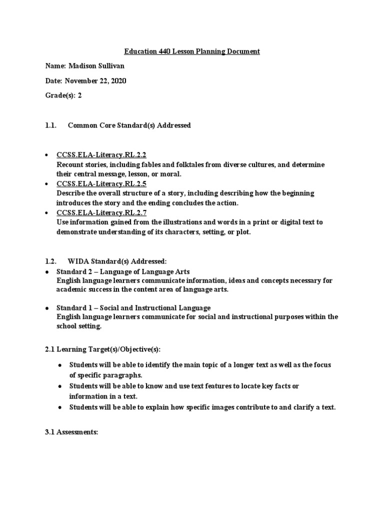 Ell Sample Lesson Plan | PDF | Reading Comprehension | Learning