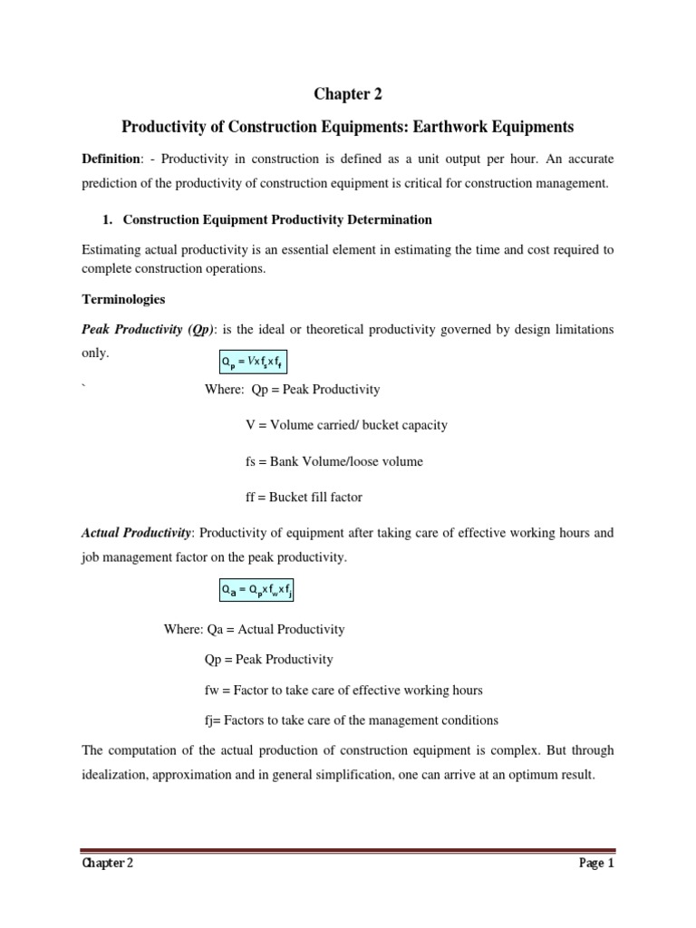 Construction Equipment Productivity Analysis | PDF | Loader (Equipment ...