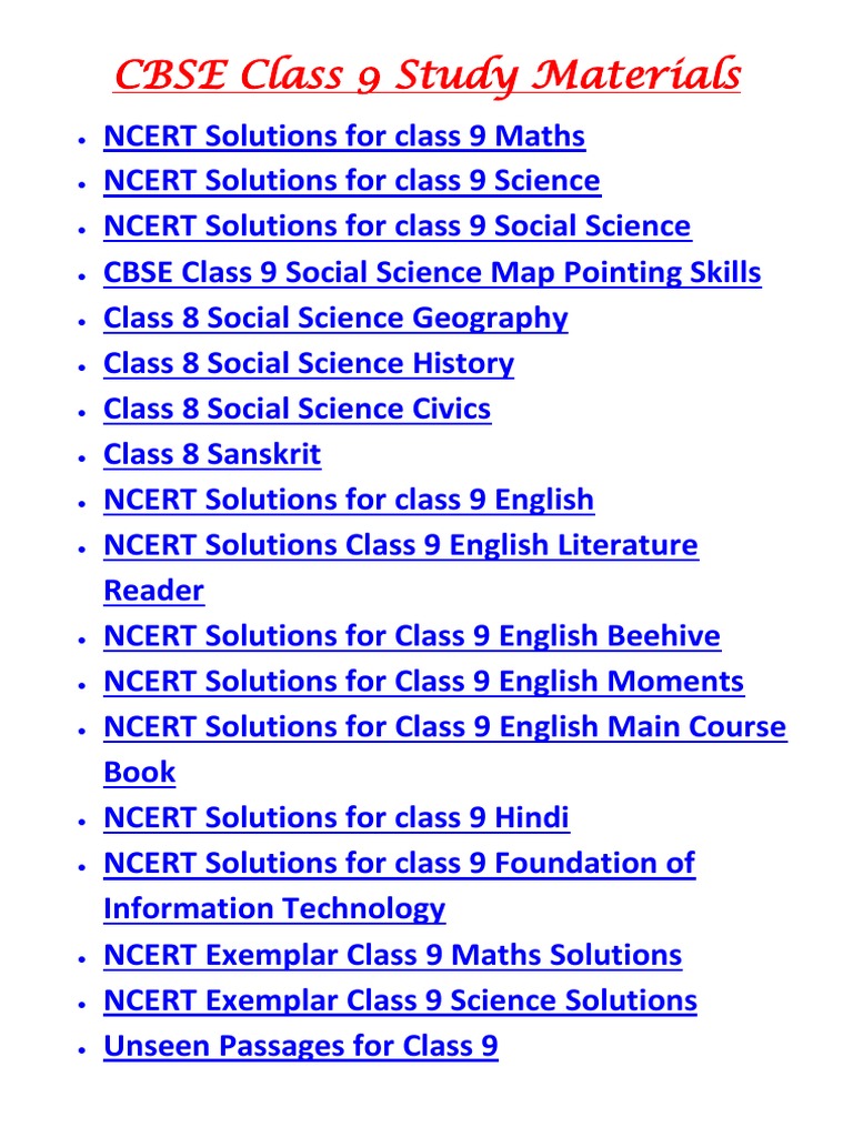Class 9 CBSE Study Materials Guide | PDF | Science And Technology | Science