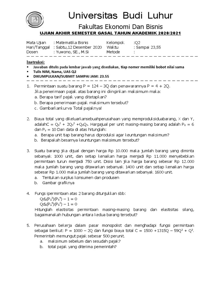 Soal UAS MTK | PDF