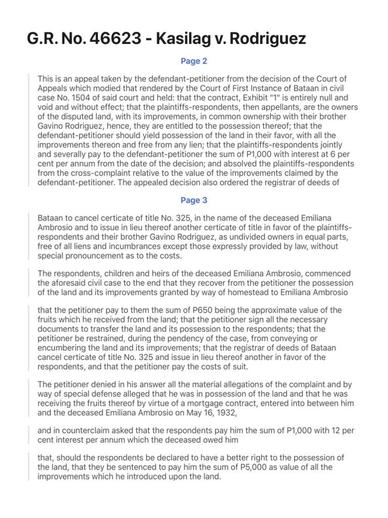 Kasilag v. Rodriguez | PDF | Mortgage Law | Lawsuit