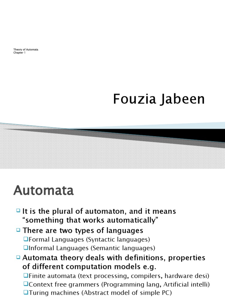 Fouzia Jabeen: Theory of Automata | PDF | Automata Theory | String (Computer Science)