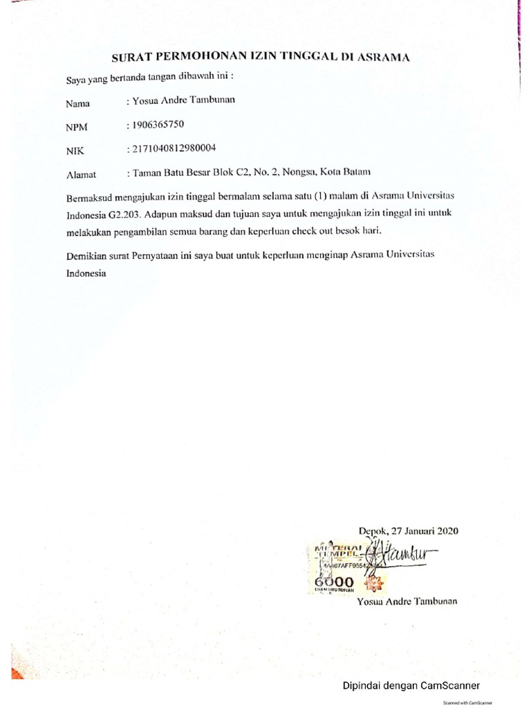 Surat Permohonan Tinggal Sementara
