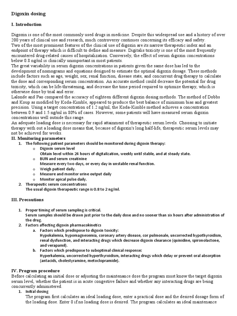 Digoxin Dosing: o o o o o | PDF | Pharmacokinetics | Dose (Biochemistry)