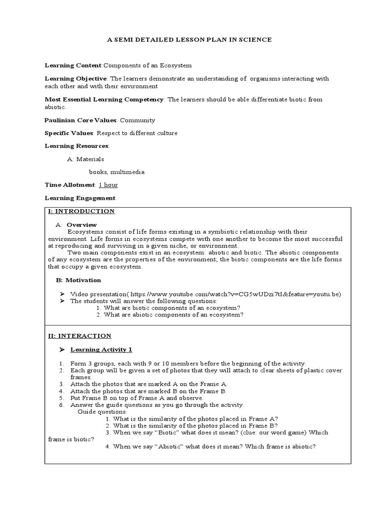 Ecosystem Components Lesson Plan | PDF | Ecosystem | Learning
