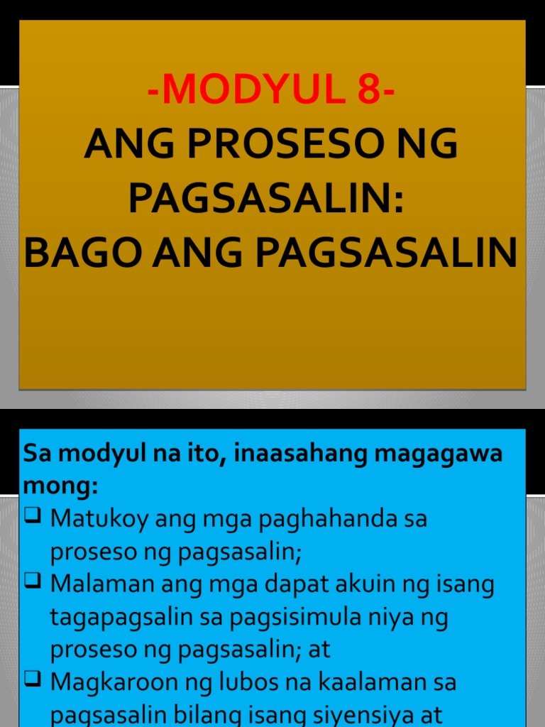 Proseso NG Pagsasalin: Bago Ang Pagsasalin | PDF