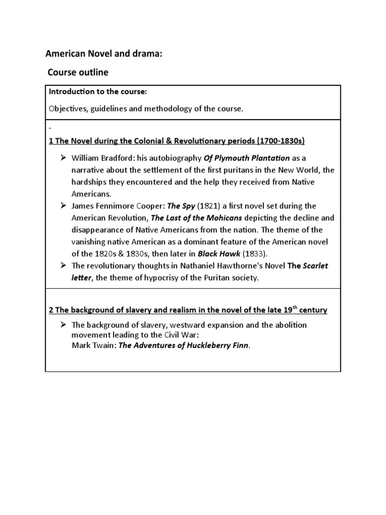 US Novel & Drama Course Outline | PDF | American Literature
