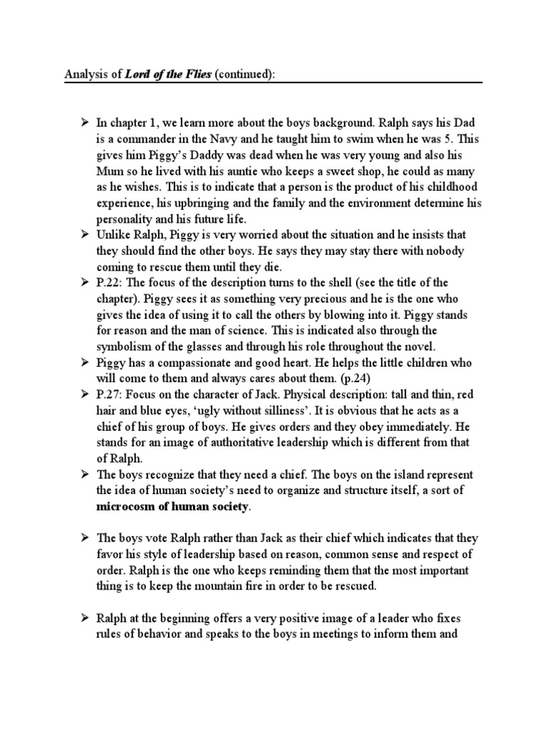 Character Analysis in Lord of the Flies | PDF | Religion & Spirituality ...
