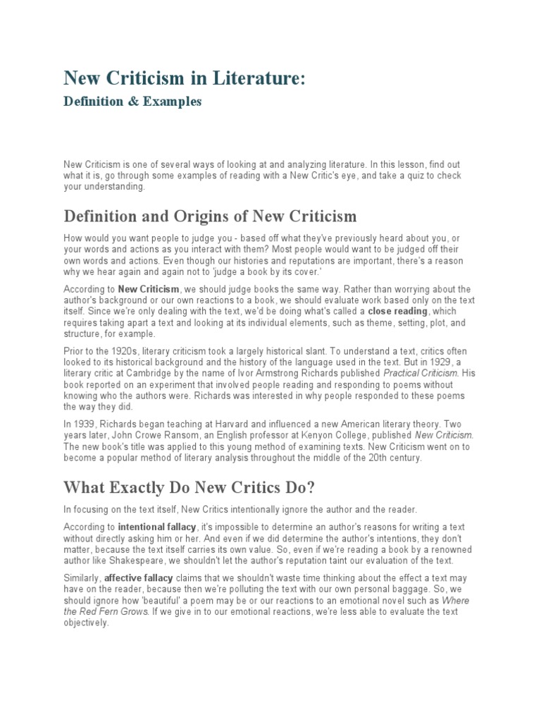 New Criticism Example Analysis | PDF | Poetry | Books