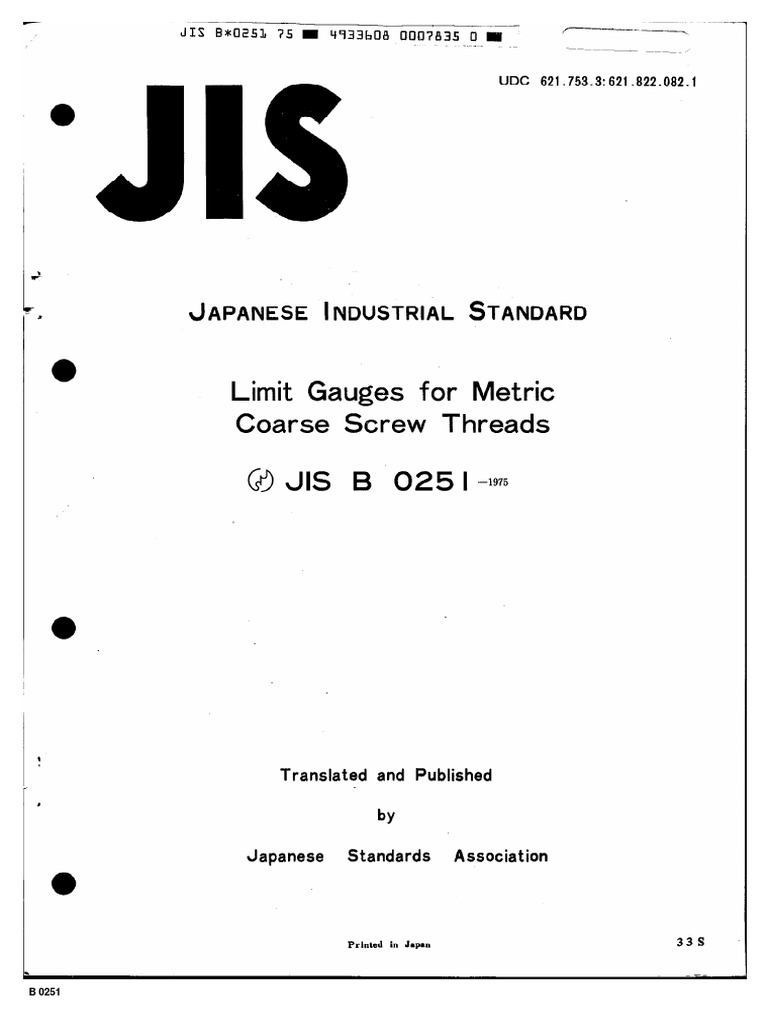 JIS-B0251-1975-Limit Gauges For Metric Coarse Screw Threads | PDF | Machines | Joining