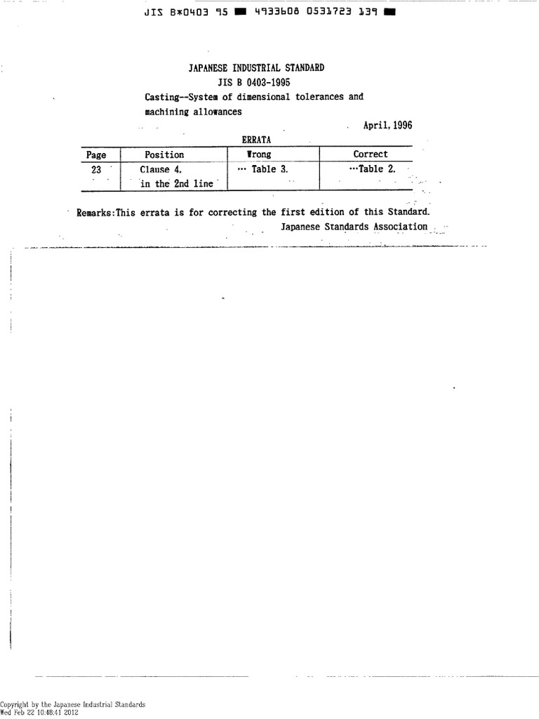 JIS-B0403-Casting - System of Dimensional Toleraces and Machining ...