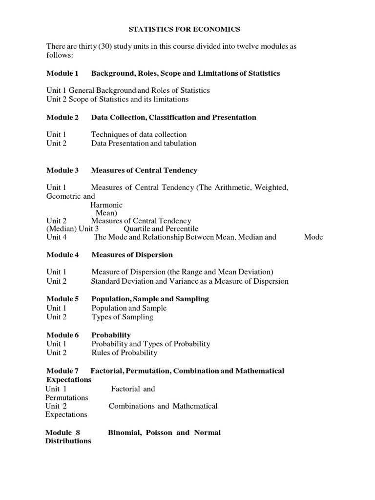 Statistics For Economics | PDF | Mean | Mode (Statistics)