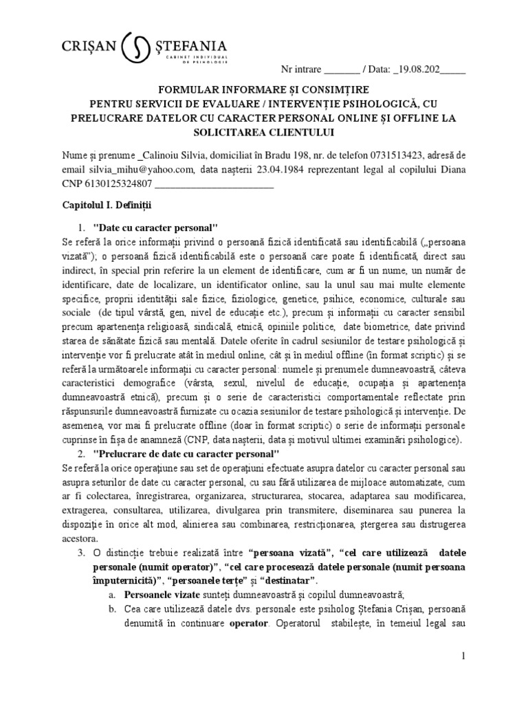 Formular Consimtamant Parinti - Silvia-Date Completate | PDF