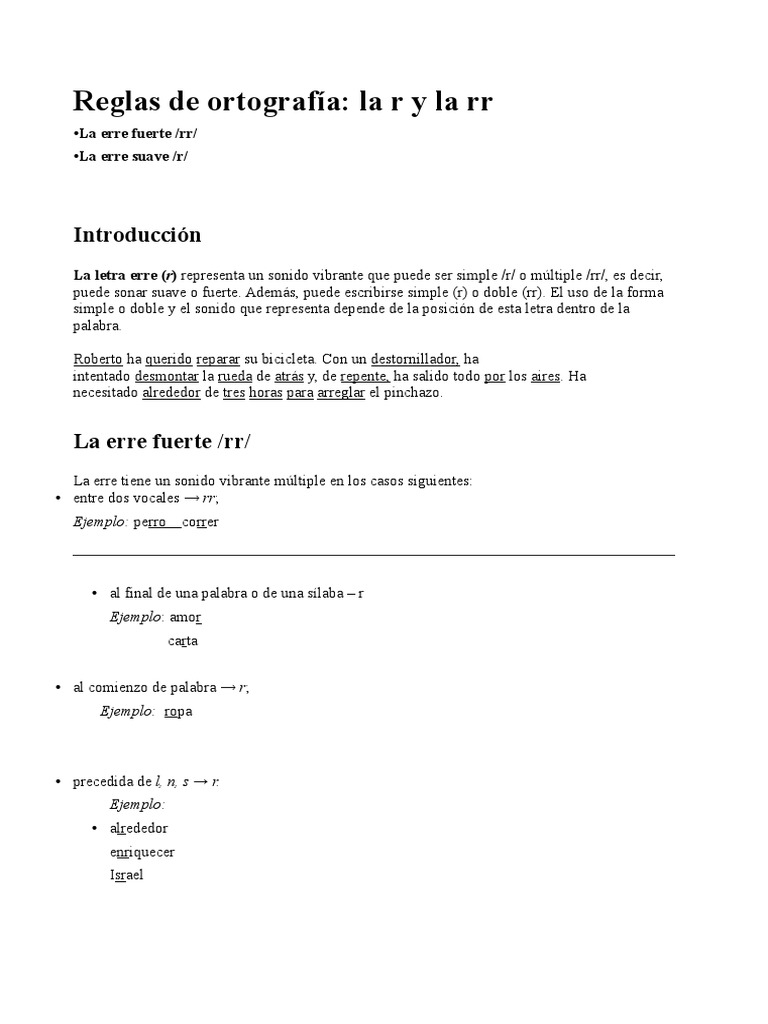 Reglas de Ortografía: La R y La RR: Introducción | PDF | Estudios de idiomas extranjeros