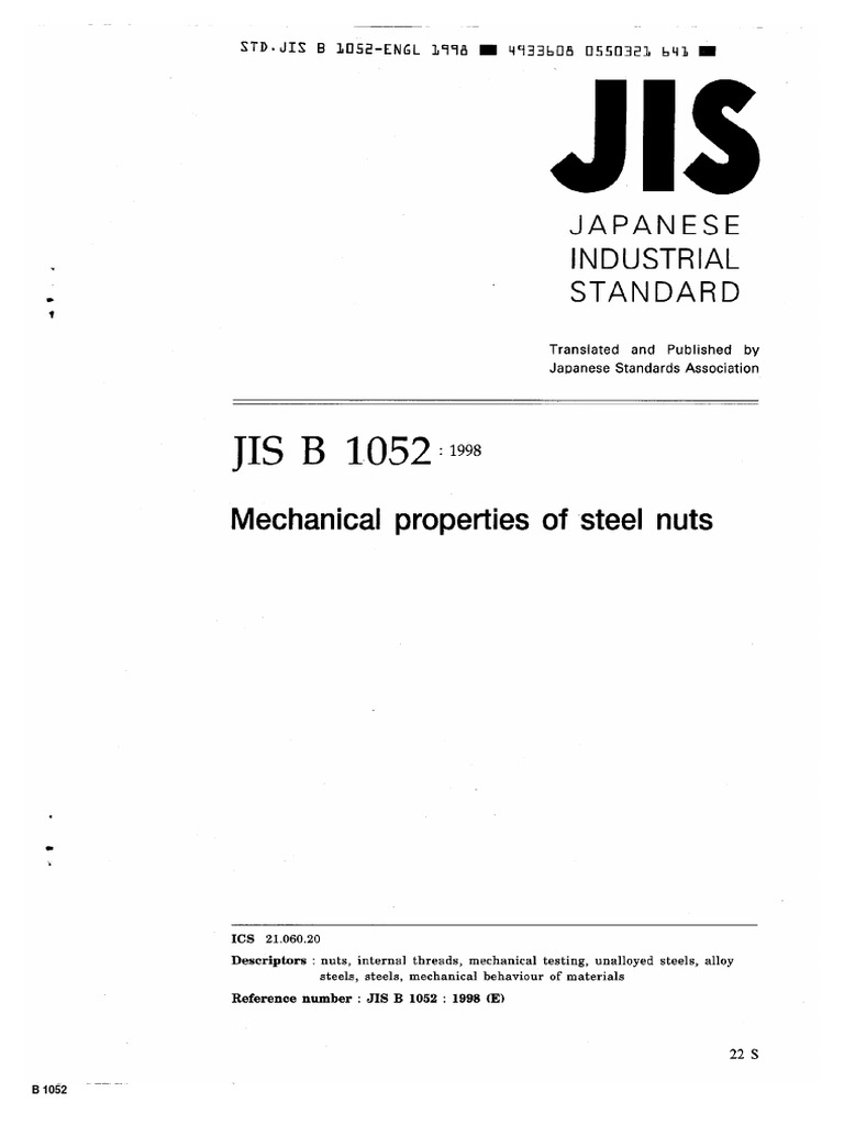 JIS-B1052-1998-Mechanical Properties of Steel Nuts | PDF | Freedom Of ...