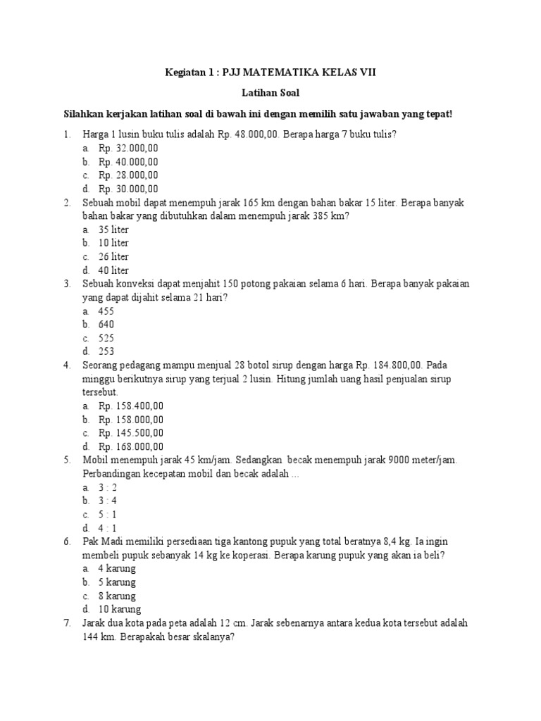 Soal Materi Perbadningan Senilai | PDF