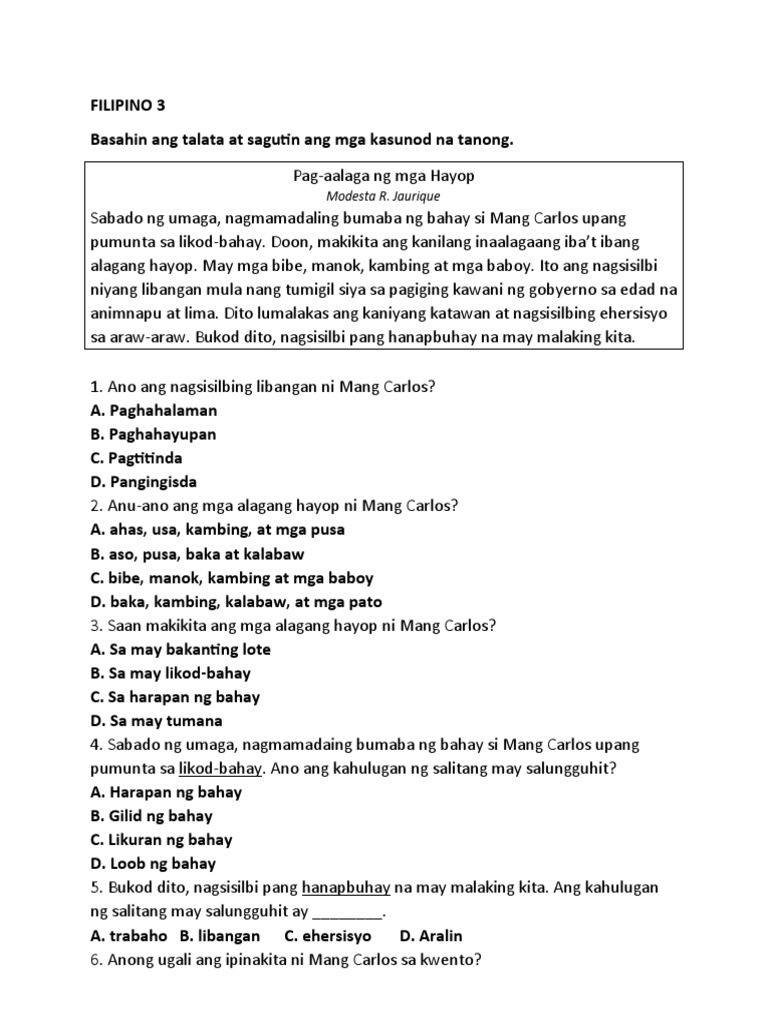 Draft 3rd Monthly Exam in Filipino | PDF