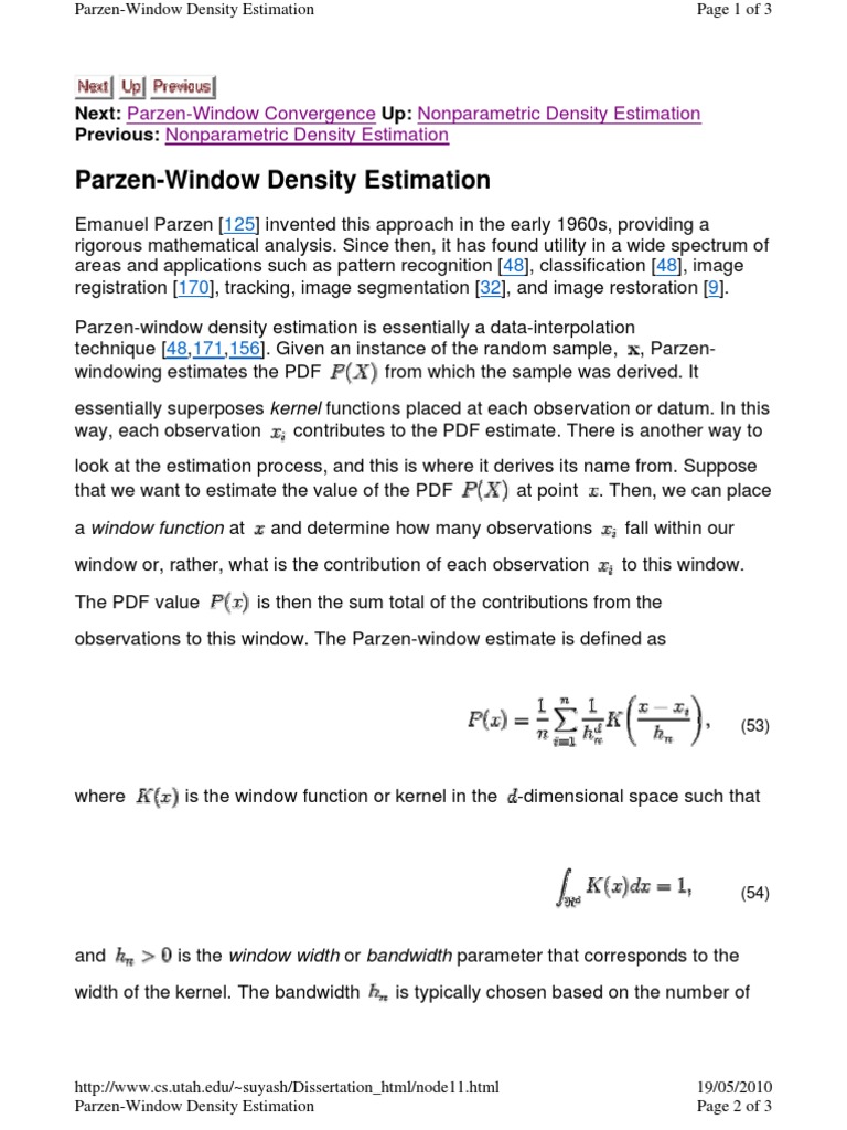 Parzen Window WWW - Cs.utah - Edu | PDF | Normal Distribution | Probability Density Function