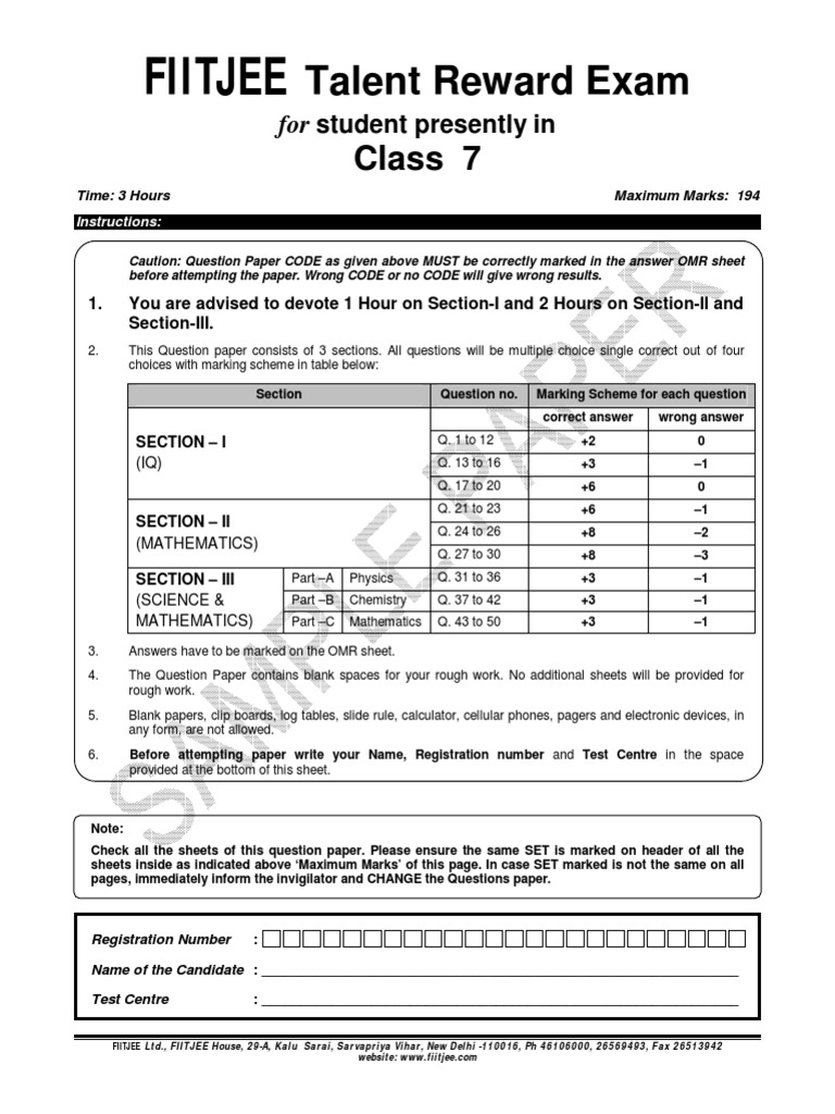 FIITJEE Talent Reward Exam Section | PDF | Carbonate | Oxide