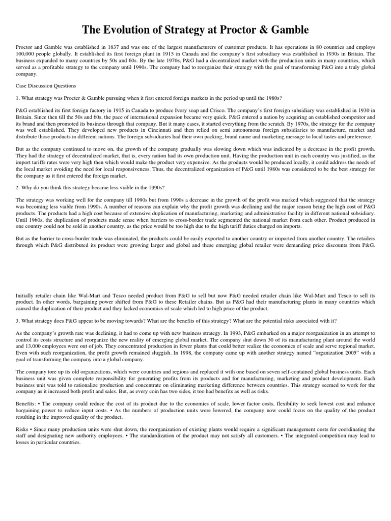 The Evolution Of Strategy At Proctor Gamble Pdf Economies Of