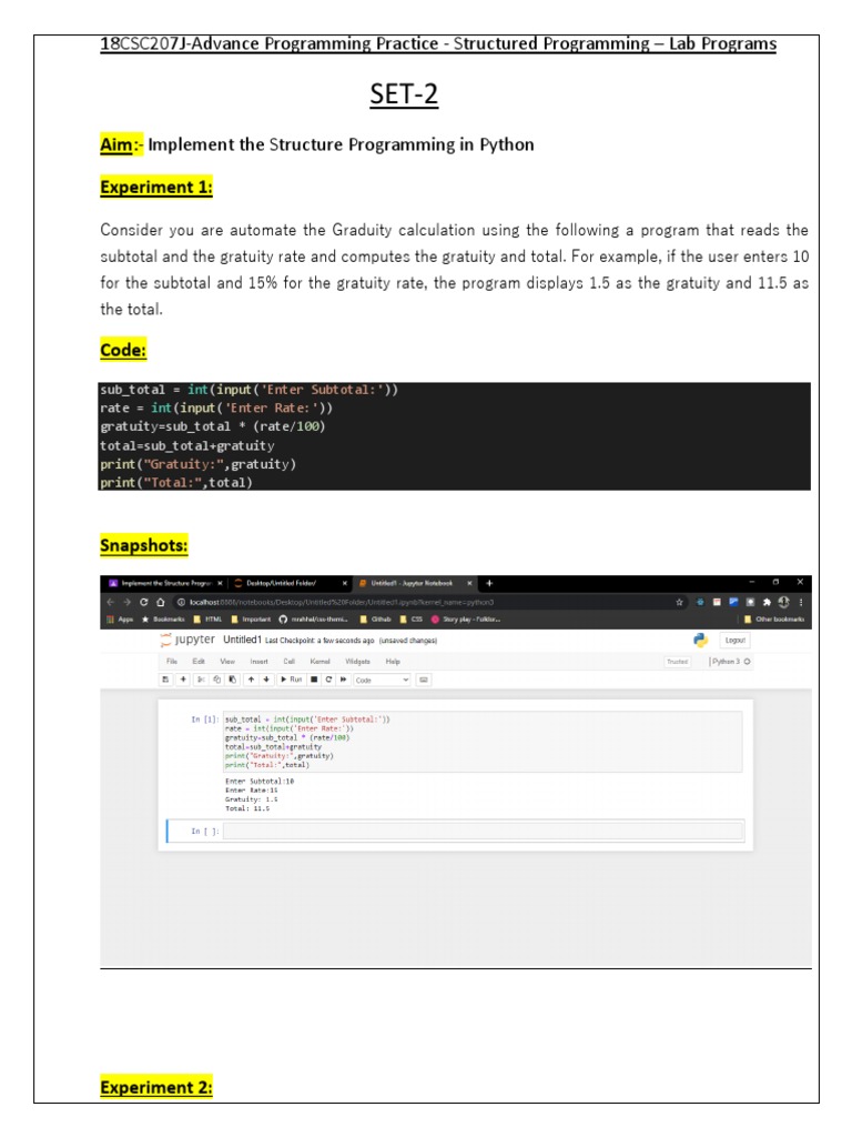 Aim Experiment 1 18csc207j Advance Programming Practice Structured 3523