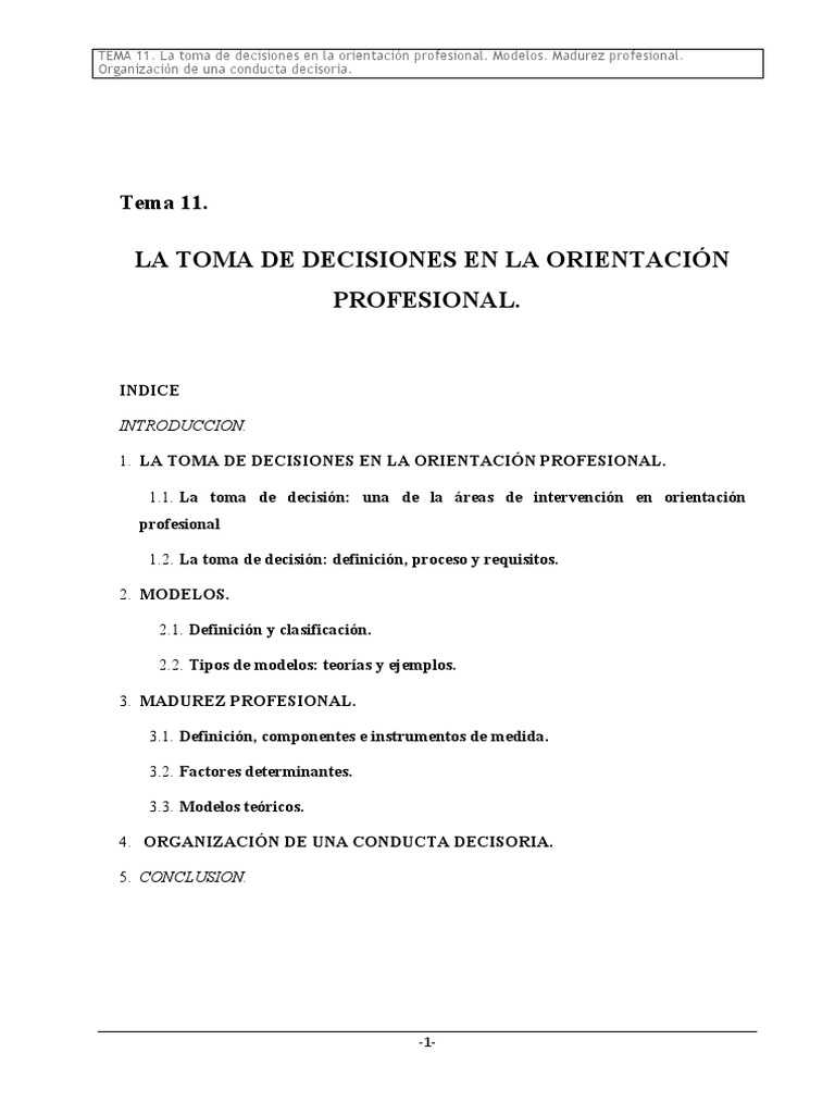 Toma de decisiones en orientación profesional | PDF | Toma de ...