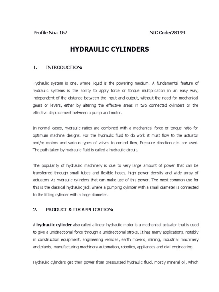 Hydraulic Cylinders: Profile No.: 167 NIC Code:28199 | PDF | Mechanical ...