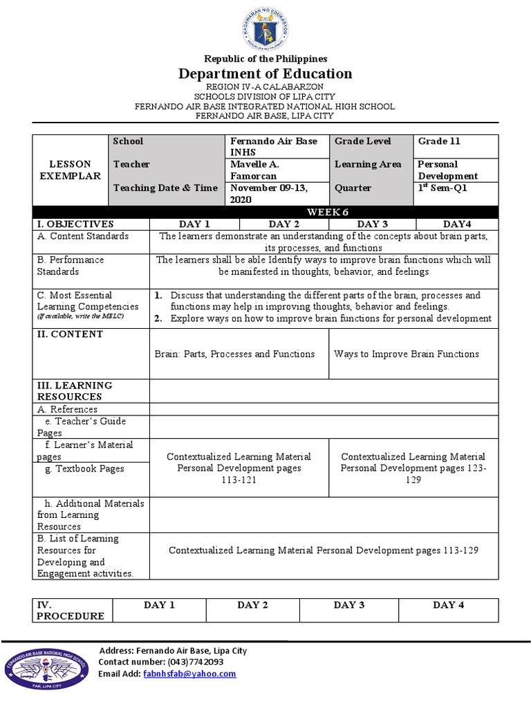 FAMORCAN, MAVELLE A. - WEEK 6 PERSONAL DEVELOPMENT - gRADE 11 | PDF ...