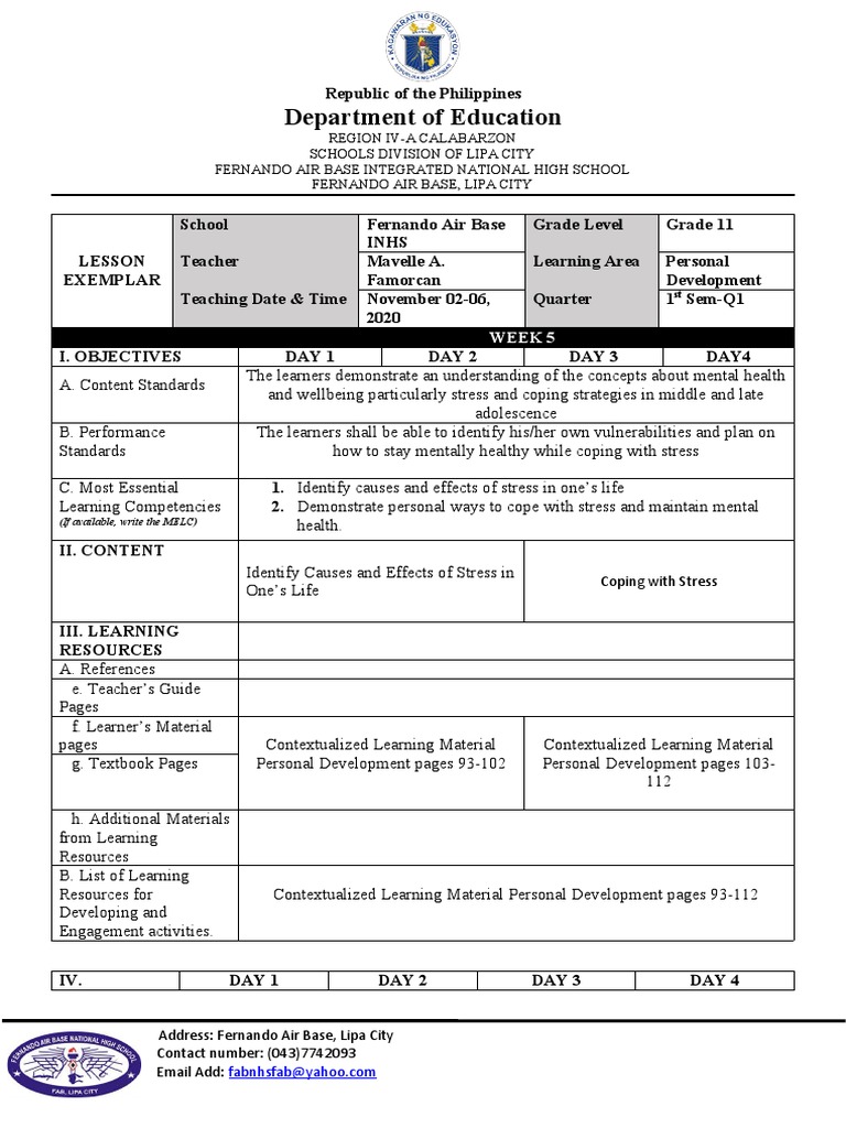 FAMORCAN, MAVELLE A. - WEEK 5 PERSONAL DEVELOPMENT - gRADE 11 | PDF ...