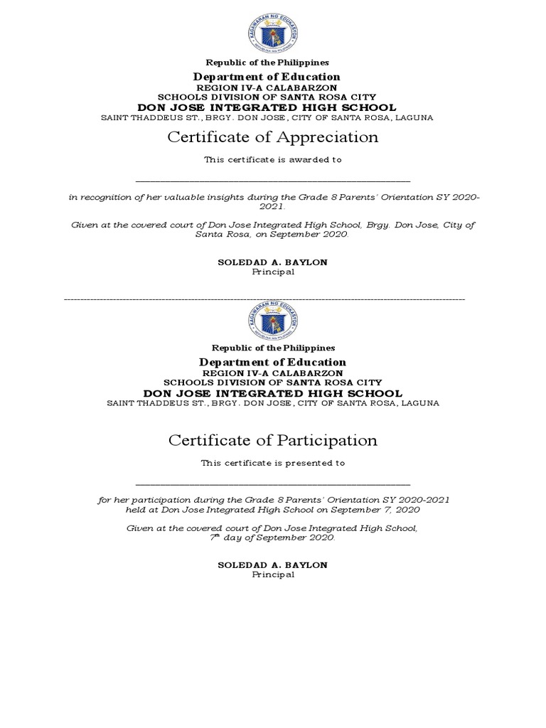 ANDAYA, ANTHONY GIO L. - Sample Certificates | PDF