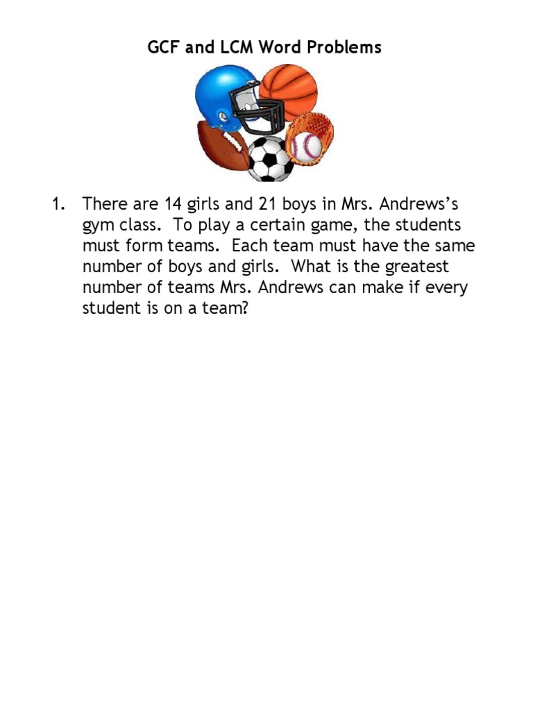 GCF and LCM Word Problems | PDF | Sports & Recreation
