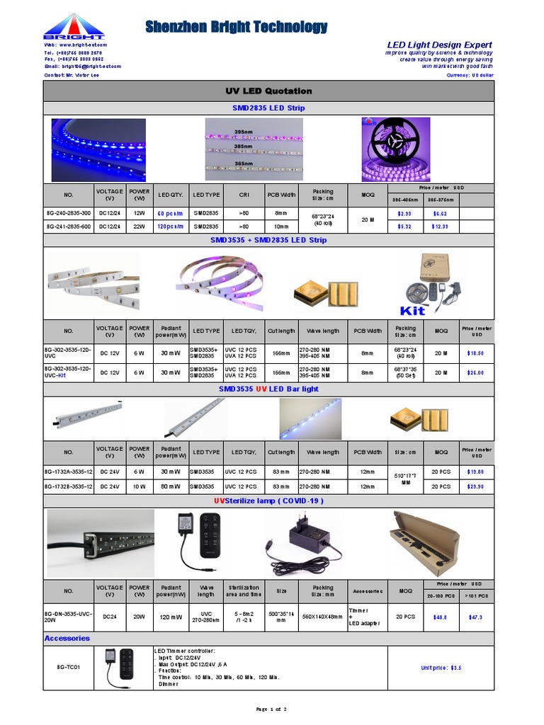Shenzhen Bright Technology: UV LED Quotation | PDF | Ultraviolet ...