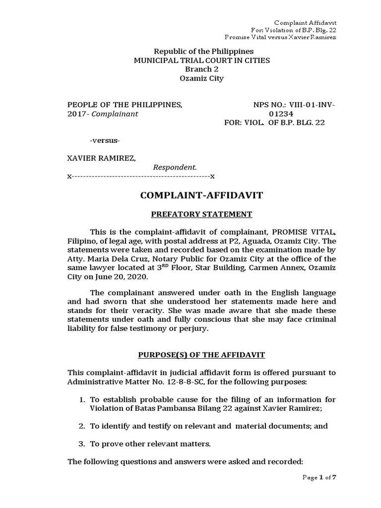 Complaint-Affidavit: Prefatory Statement | PDF | Affidavit | Perjury