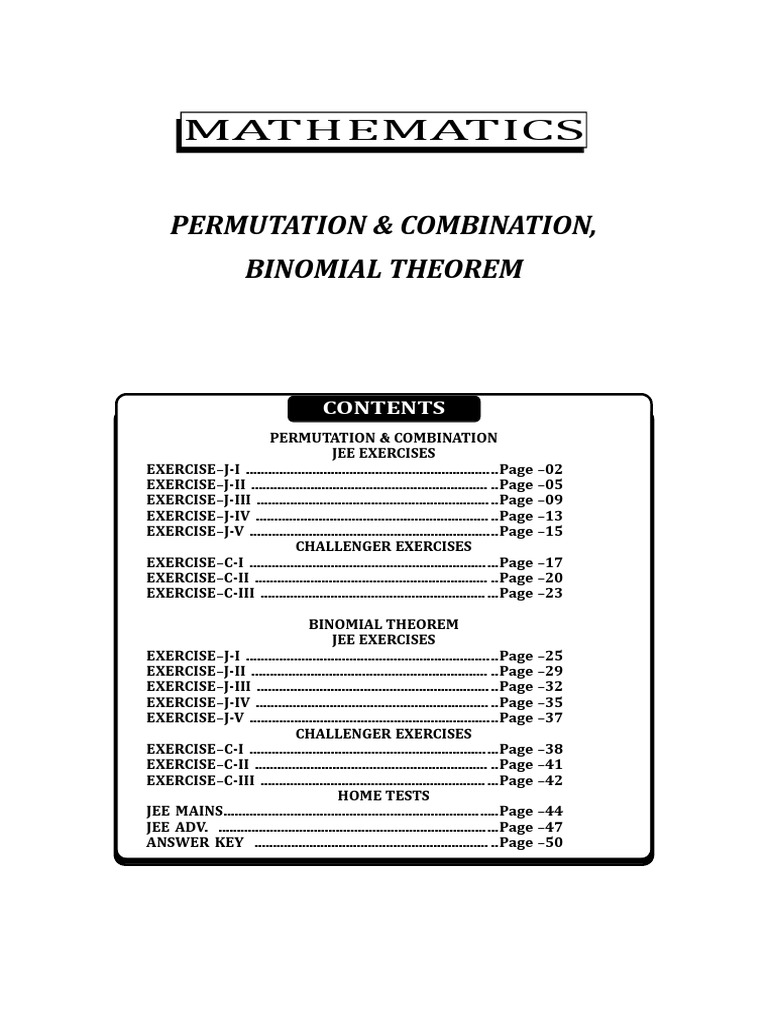 Binomial Theorem and Permutation and Comination Sheet | Download Free ...