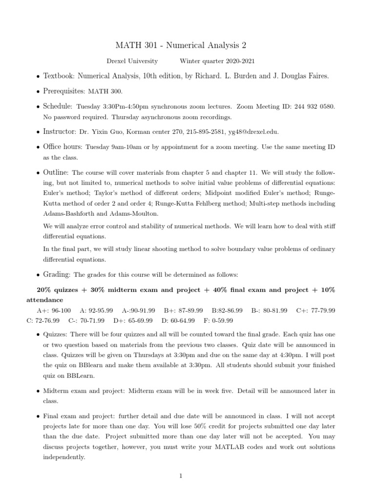 MATH 301 - Numerical Analysis 2 | PDF | Teaching Mathematics | Science