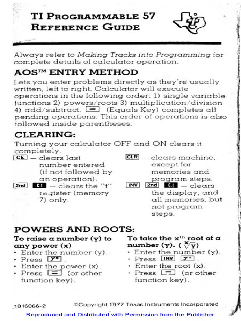 TI Programmable 57 Reference Guide | PDF
