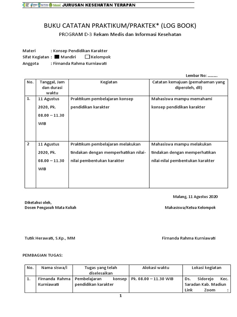 Logbook TM 1 | PDF